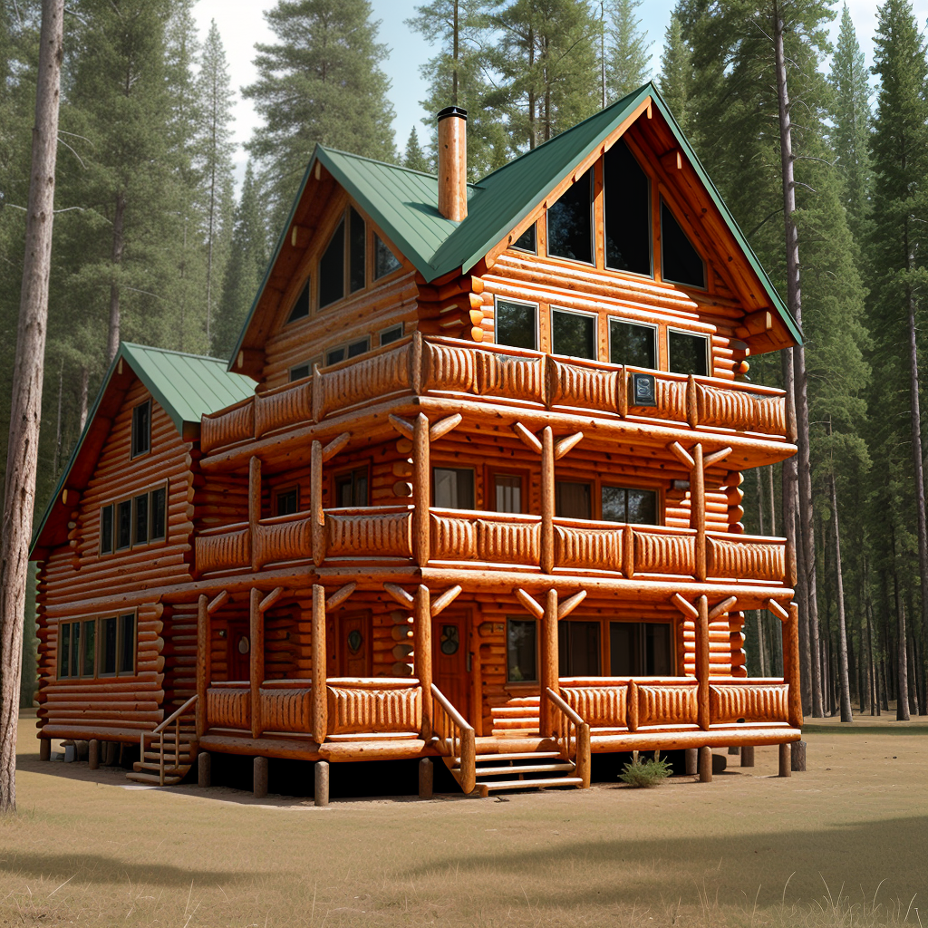 Beautifully Crafted Log Cabin Surrounded by Tall, Majestic Pine Trees