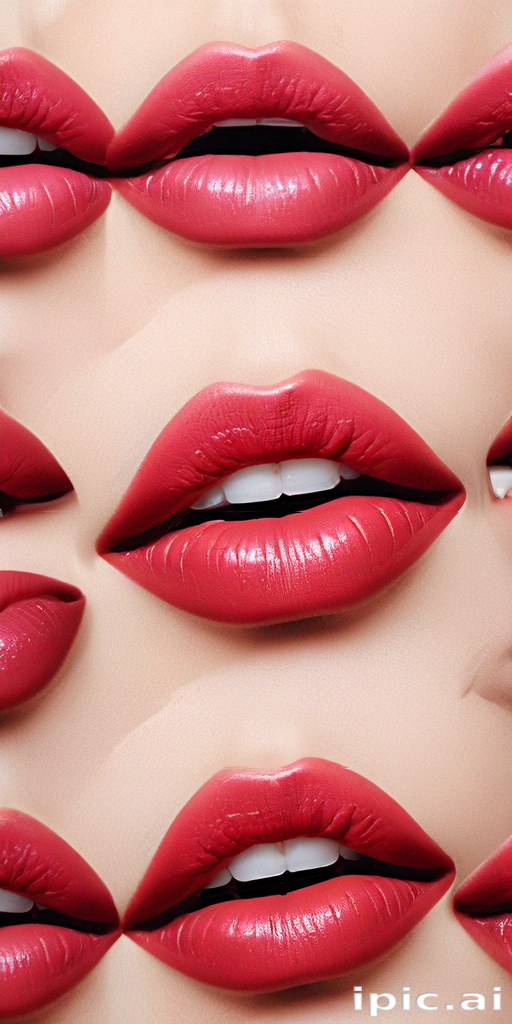 Artistic Arrangement of Glossy Red Lips in Various Expressions and Poses