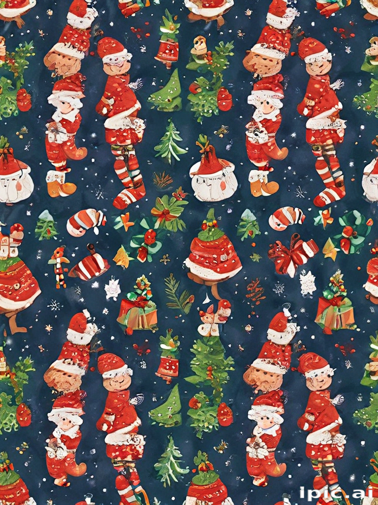 Festive Holiday Pattern Featuring Cheerful Elves, Gifts, and Christmas ...