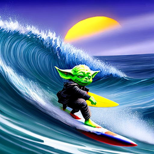 Yoda from star wars go surfing