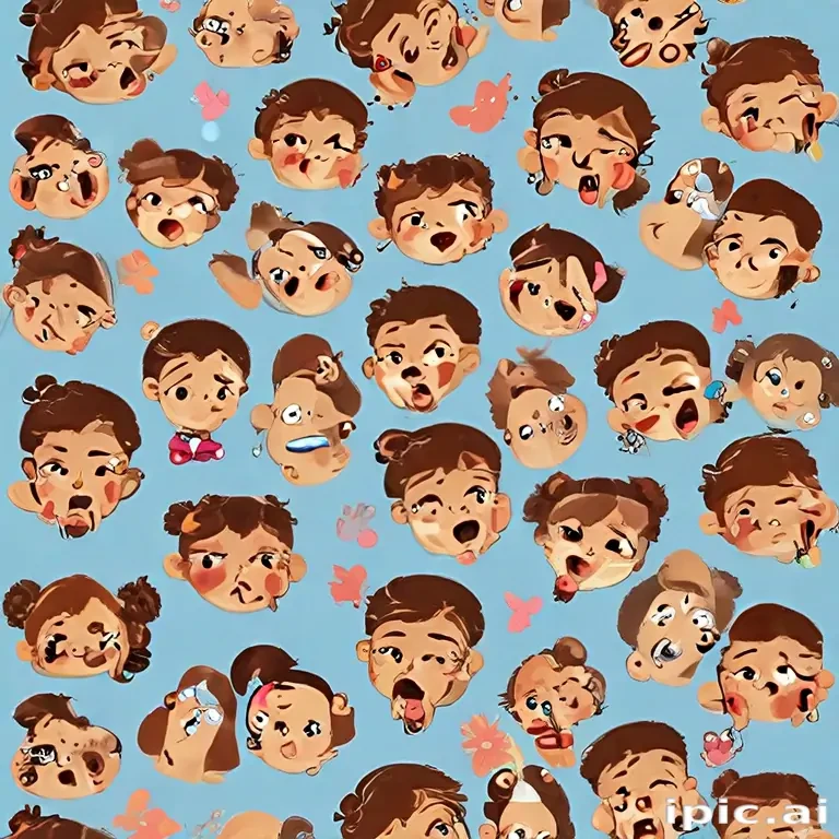 A Colorful Collage of Diverse Cartoon Faces Expressing Various Emotions ...