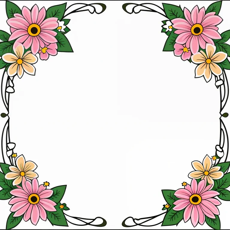 Beautiful Floral Border Design Featuring Pink and Yellow Flowers on ...