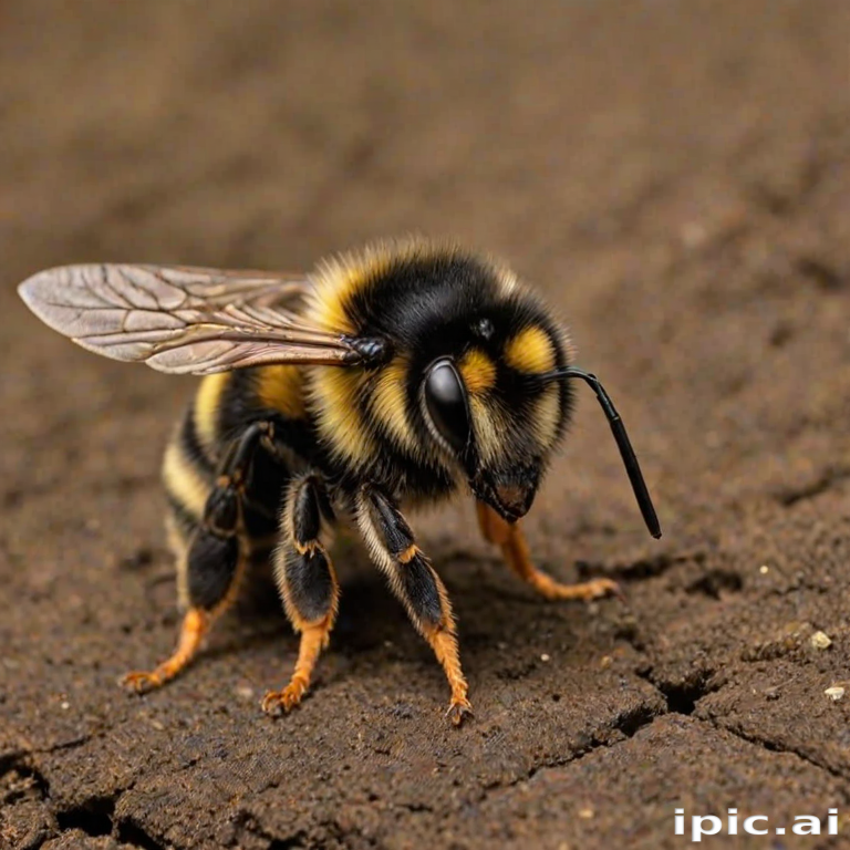 A Close-Up View of a Bumblebee on a Natural Surface.