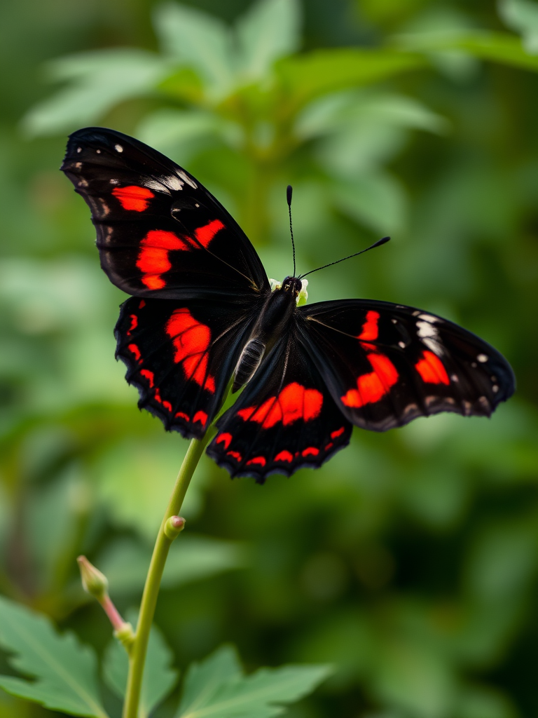 Vibrant Butterfly with Striking Red and Black Wings Resting Gracefully ...