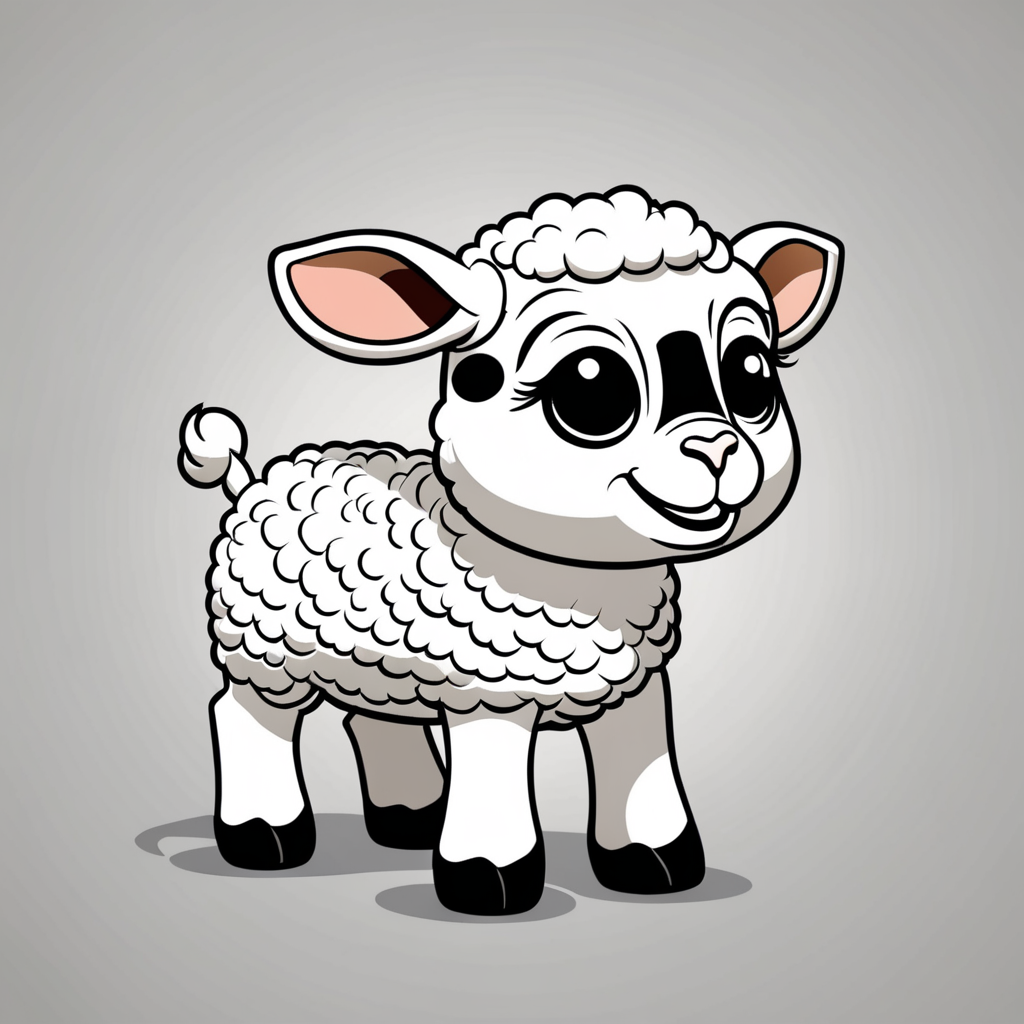 simple line drawing of cartoon Pixar style happy lamb low detail ...