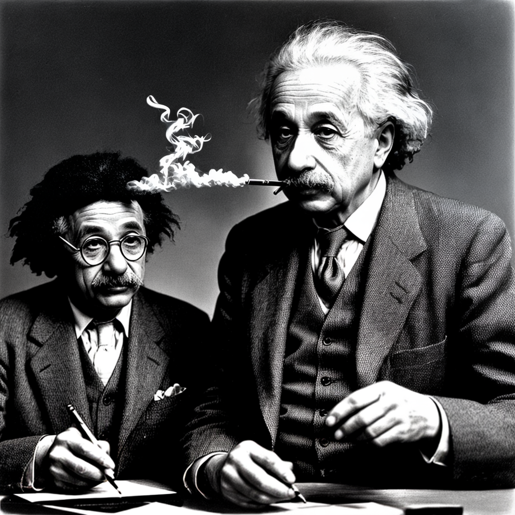 Albert Einstein smoking weed whist solving mathematical equations