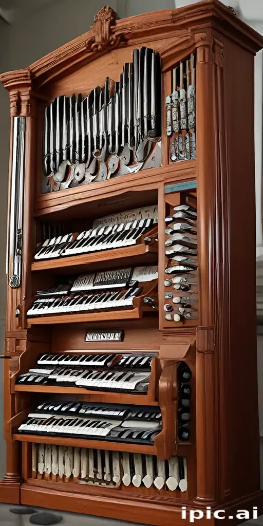 Intricately Designed Antique Organ Displaying Multiple Keys and Pipes ...