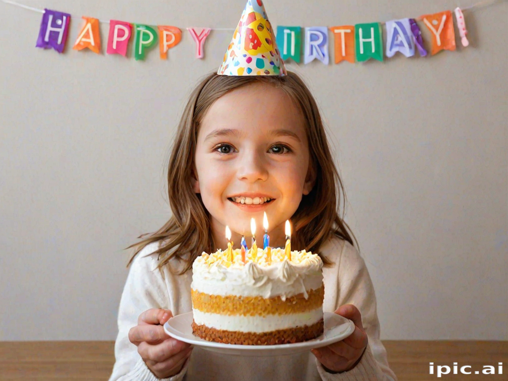 A Joyful Child Celebrating with a Colorful Birthday Cake and Candles.