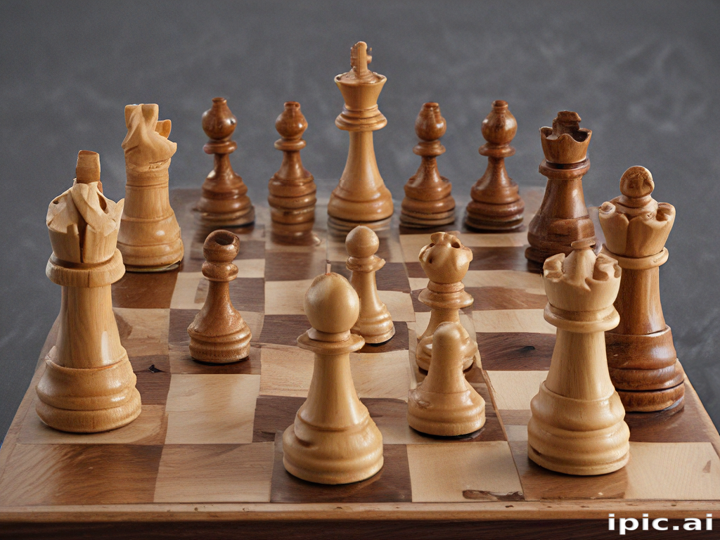 Intricate Wooden Chess Set Displayed on a Beautifully Crafted Board