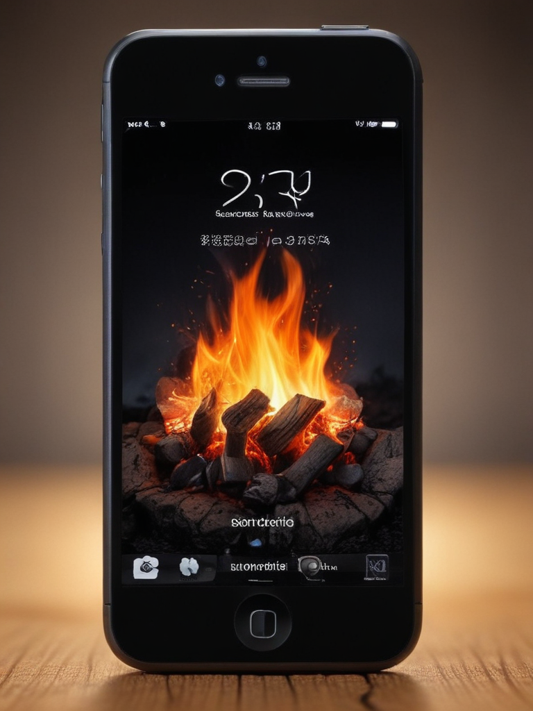 An Elegant Smartphone Displaying a Cozy Fireplace with Flickering Flames