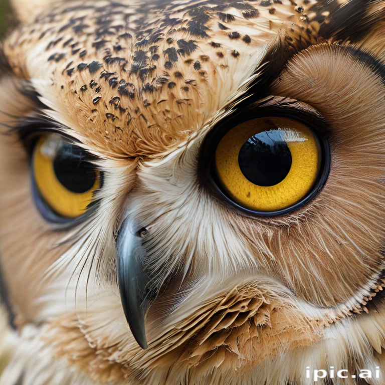 A Close-Up of a Majestic Owl with Striking Yellow Eyes and Detailed ...