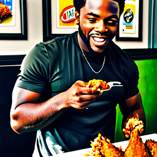 black male eating fried chicken