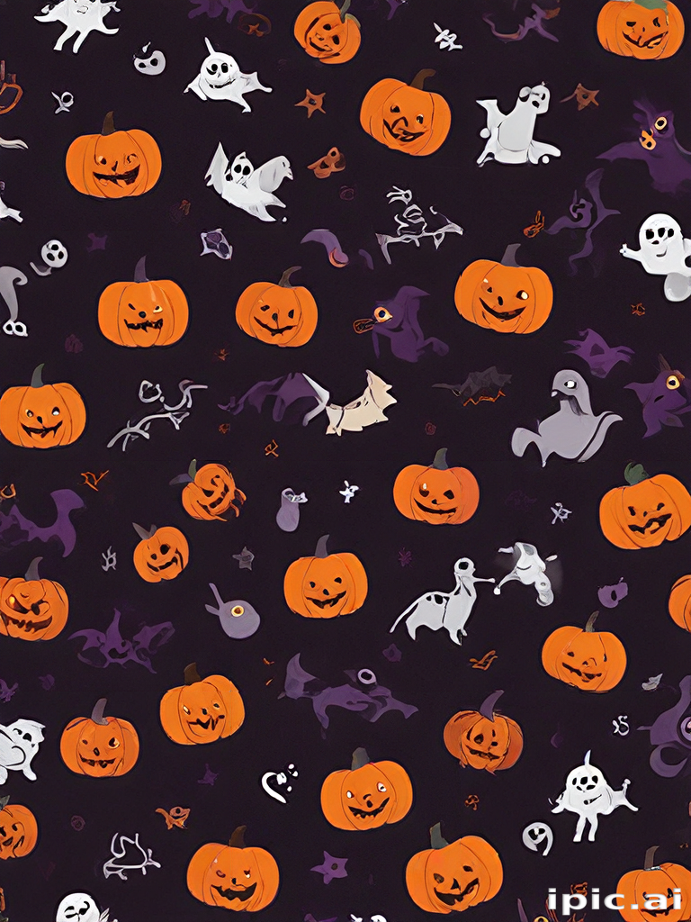 A Whimsical Halloween Pattern Featuring Pumpkins, Ghosts, and Spooky ...