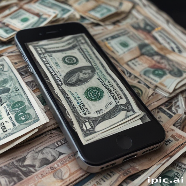 Smartphone Surrounded by Stacks of Cash Illustrating Modern Financial ...