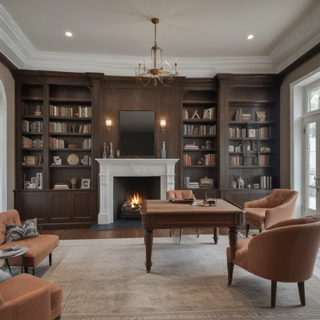 a elegance and luxury image of a game room and library in manor with ...
