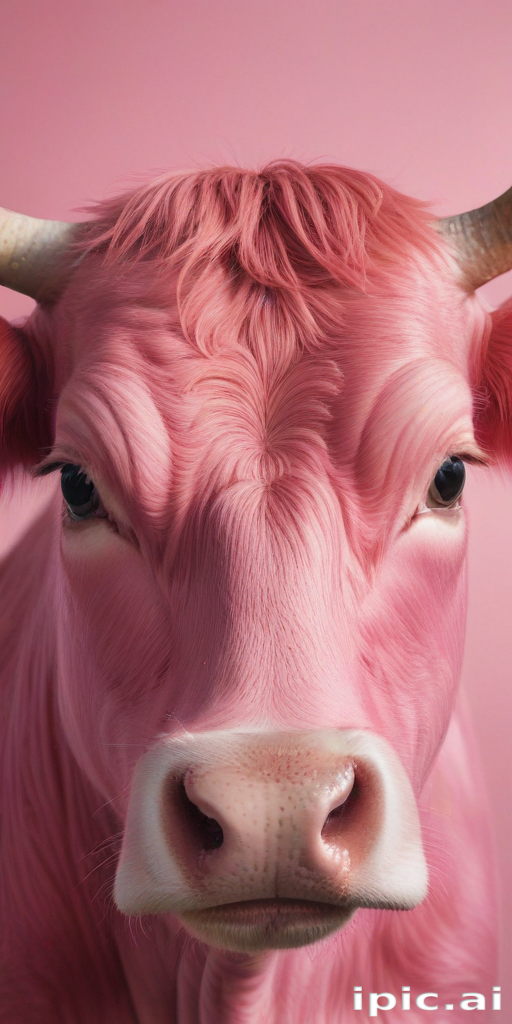 A Playful Pink Cow with a Charming Expression Against a Soft Background.