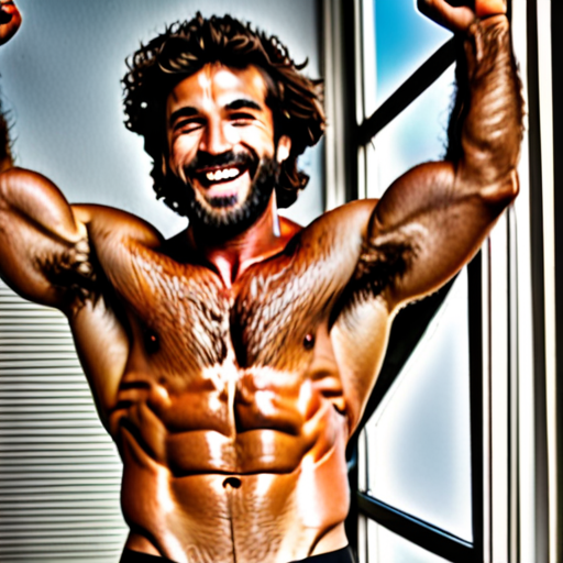 Man with abs and extremely hairy armpits