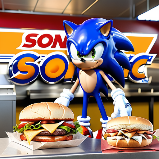 Sonic the Hedgehog Excitedly Presents Delicious Burgers at Sonic Drive-In