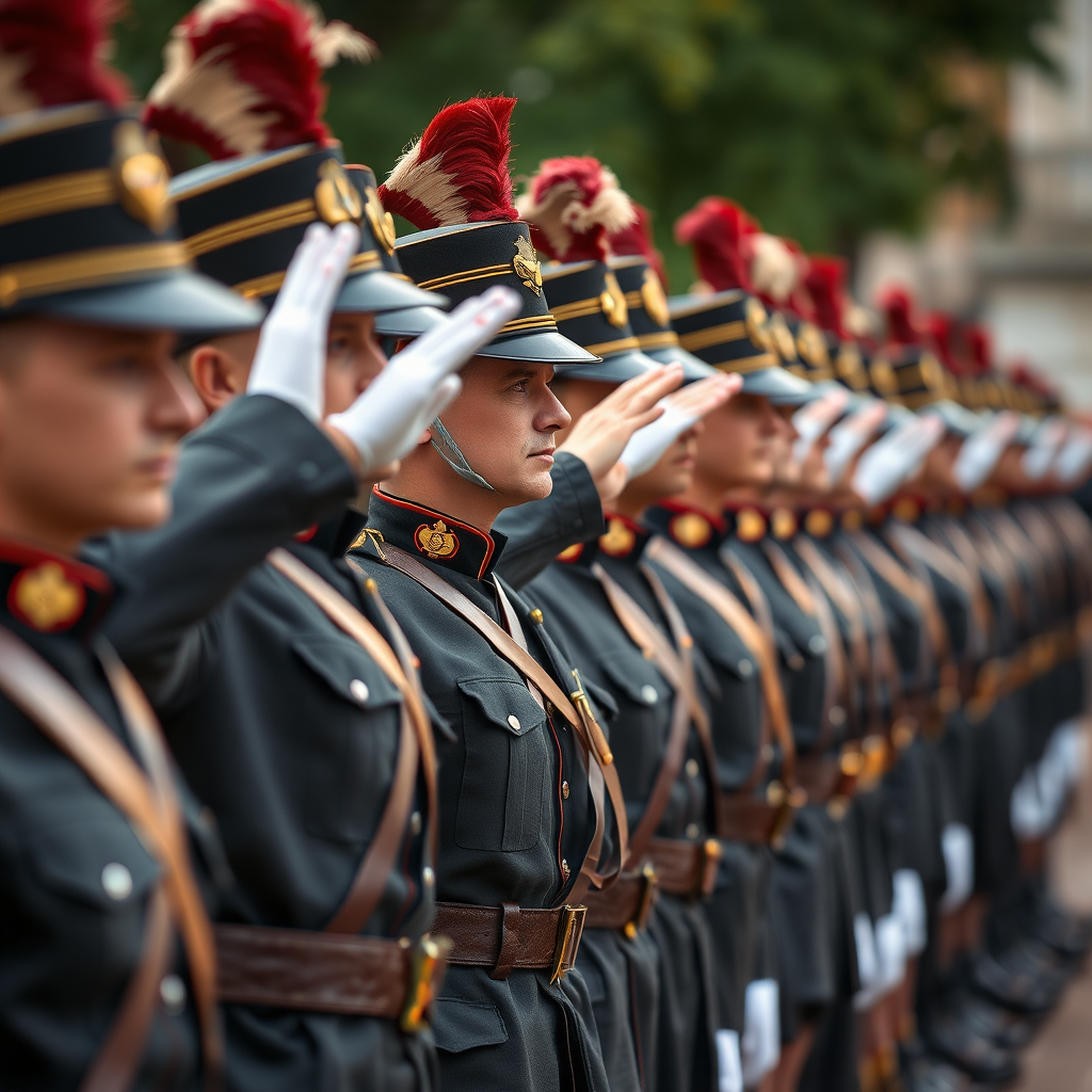 Uniformed Soldiers Saluting in Perfect Formation During a Military ...
