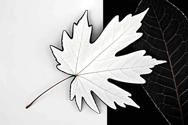 Contrasting Beauty of Nature: A White Leaf on Dark Background