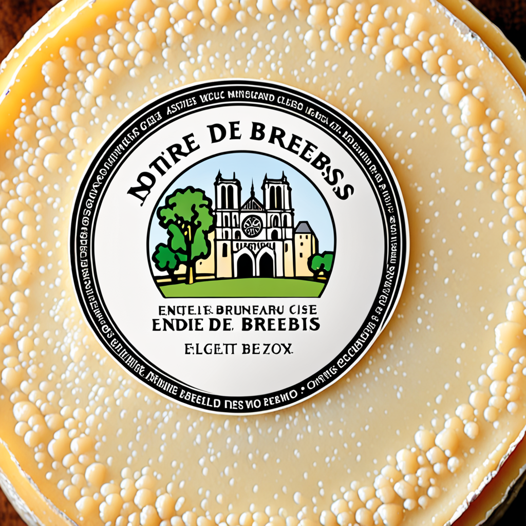 Round label of sheep cheese called "NOTRE-DAME DE BREBIS"