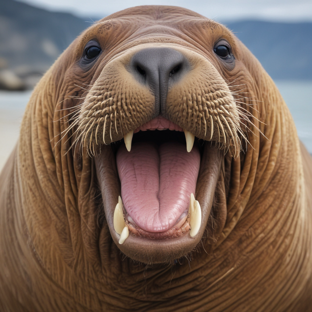 A walrus smiling with human teeth
