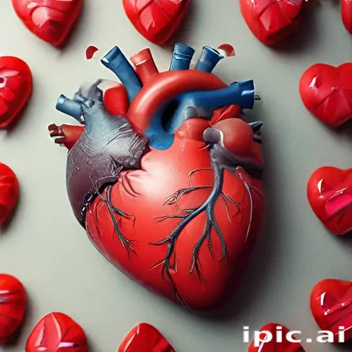 Vibrant Red Hearts Surrounding a Detailed Anatomical Human Heart Model