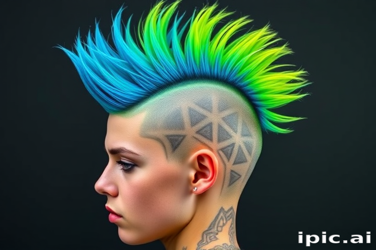 Vibrant Mohawk Hairstyle Featuring Bold Blue and Green Colors