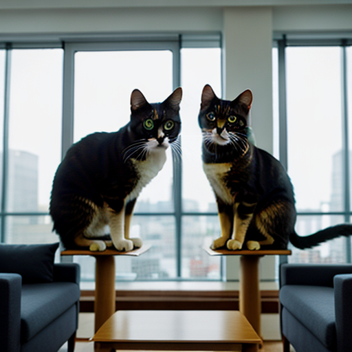 2 cats on a cat tree in a living room