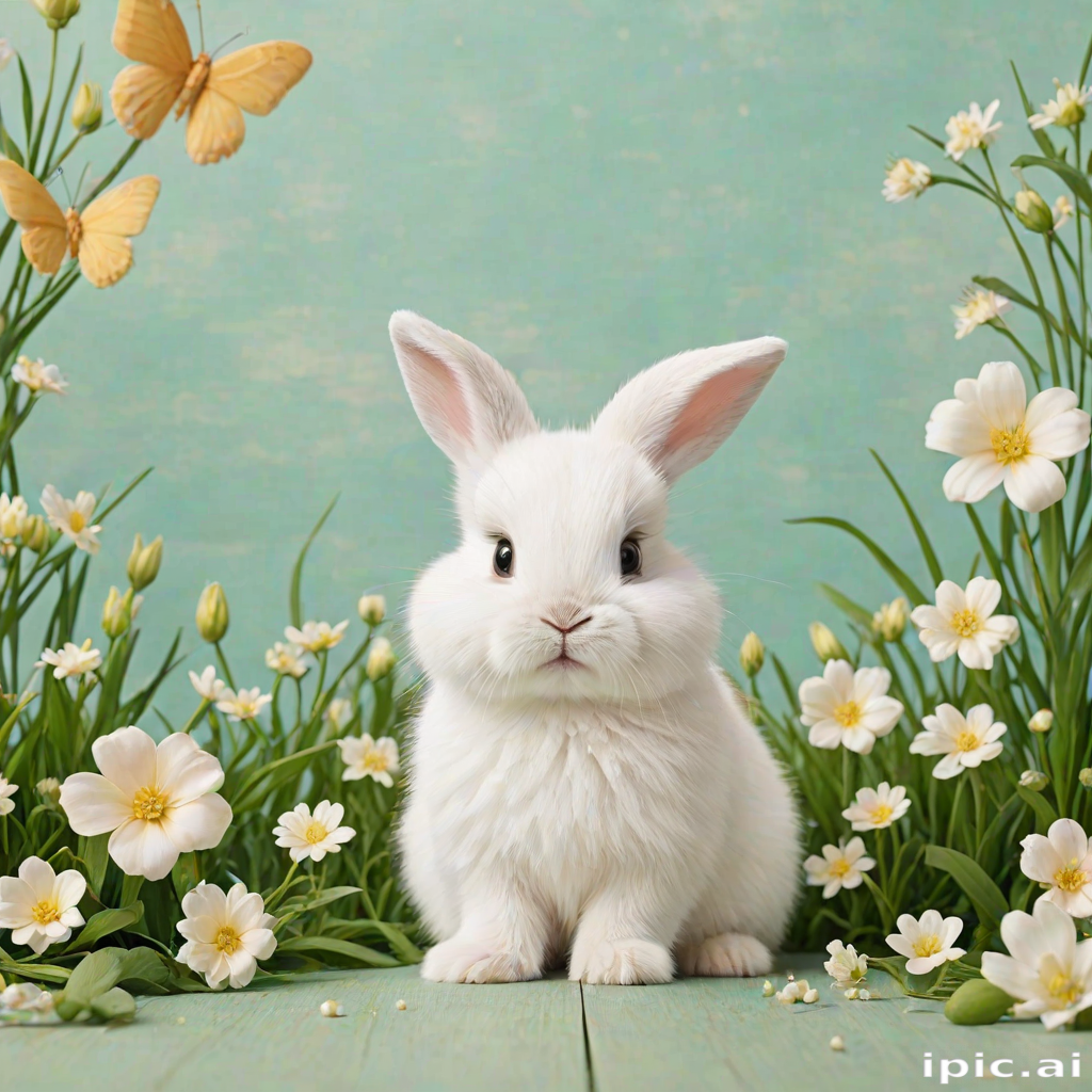 Adorable White Bunny Surrounded by Beautiful Flowers and Colorful ...