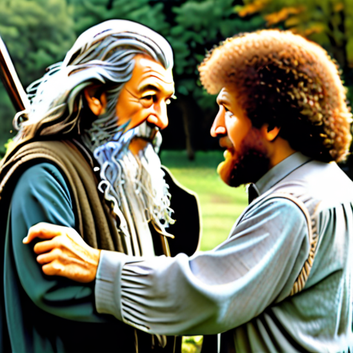 gandalf and bob ross fighting each other