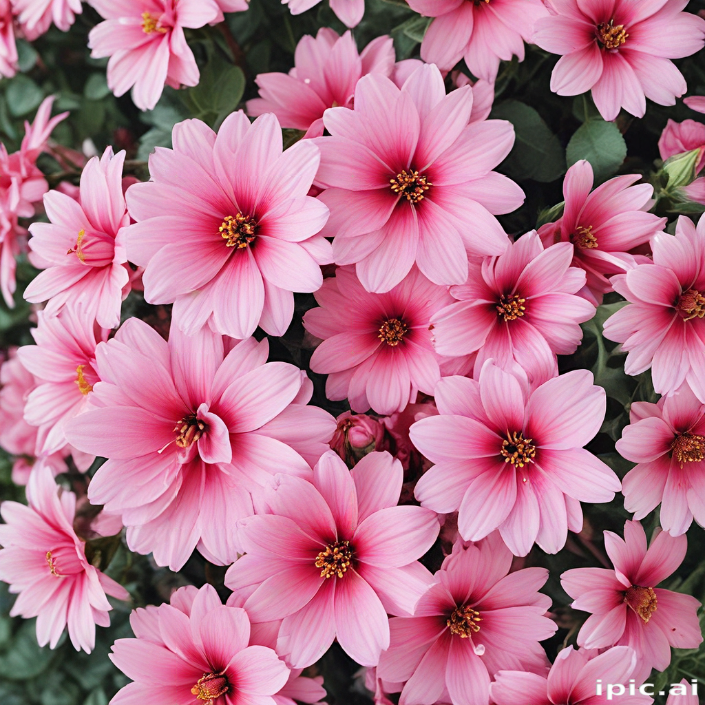 A Vibrant Display of Delicate Pink Flowers in Full Bloom.