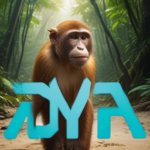 The DNA logo with a monkey in front of the text in a jungle beach with ...