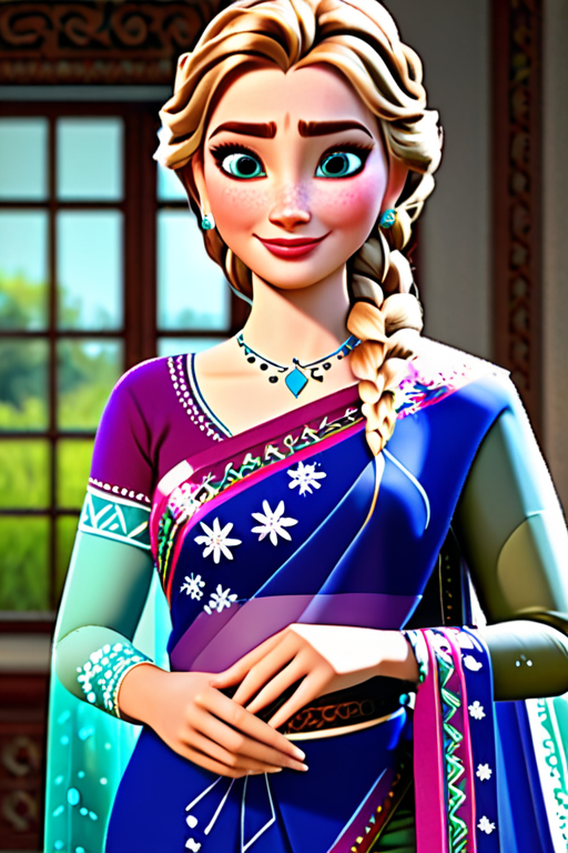 Elsa and Anna together hugs saree indian smile frozen disney smile look ...