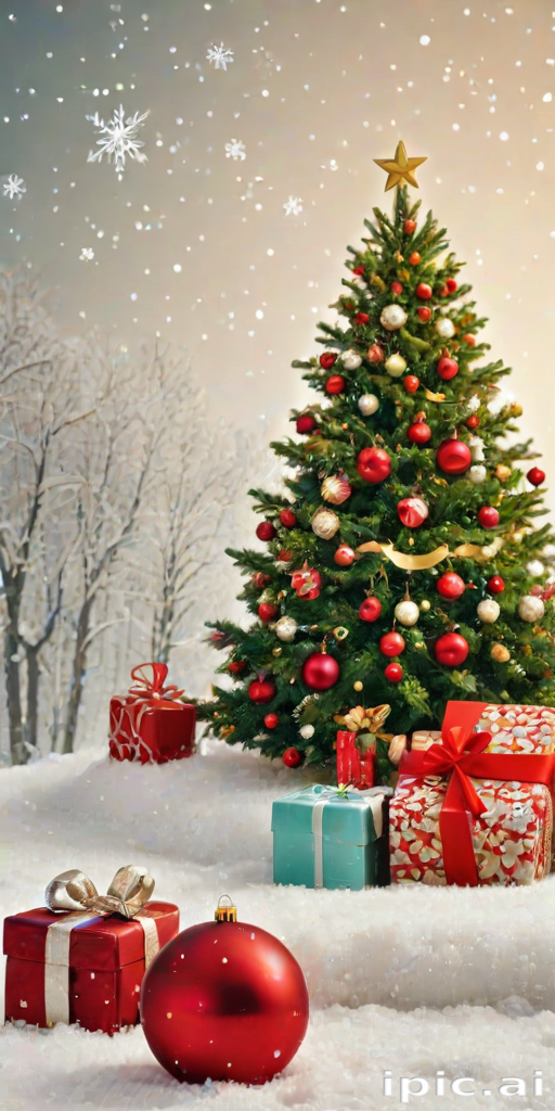 Festive Christmas Scene with a Beautifully Decorated Tree and Gifts