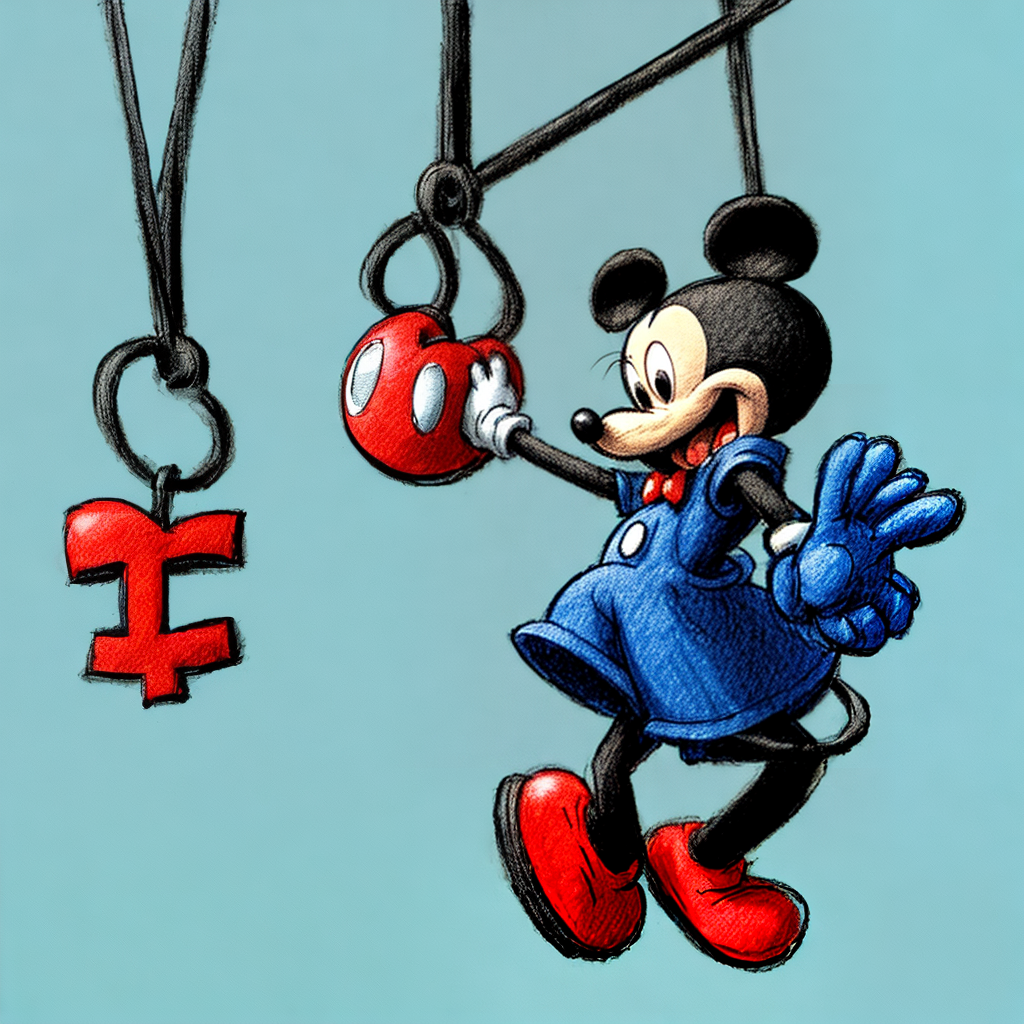 mickey mouse being hung by noose and rope