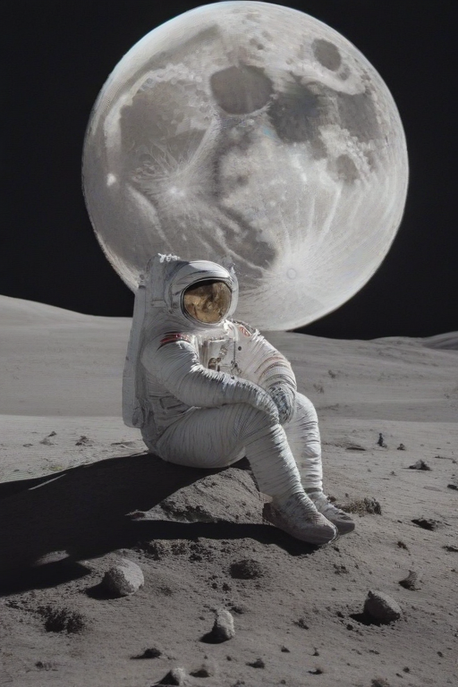 guy sitting on the moon look at space