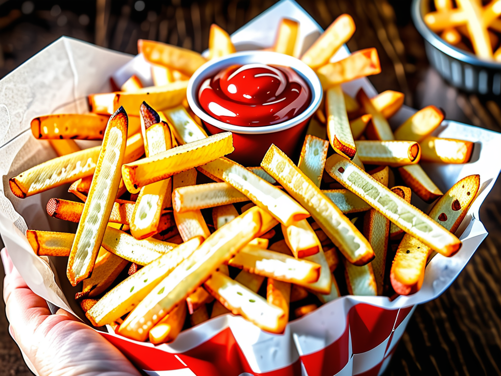A Deliciously Generous Basket of Crispy French Fries with Ketchup