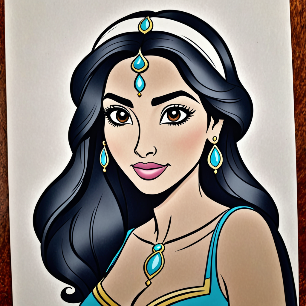 Princess Jasmine fron cartoon aladdin line art