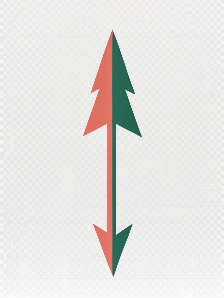 Two Bold Arrows Intersecting in Contrasting Colors Pointing Up and Down