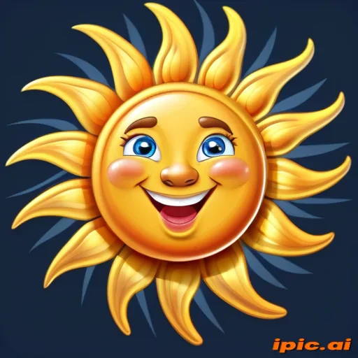 Cheerful Cartoon Sun with a Happy Face and Radiant Rays