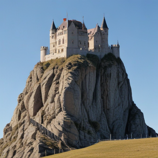Simplistic castle with lock in greyscqle on a cliff