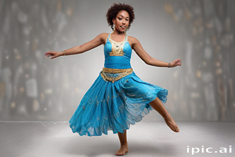 Graceful Dancer in Vibrant Blue Costume Captivating the Stage with Elegance