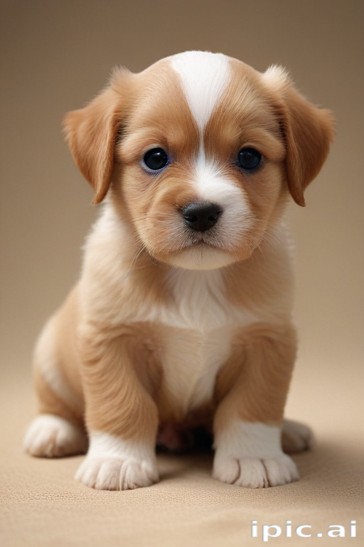Adorable Puppy Sitting Cutely with Big Eyes and Fluffy Fur.