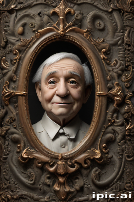 Intricately Framed Portrait of a Smiling Elderly Man in Vintage Style