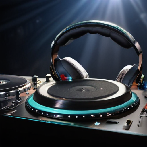 Captivating DJ Setup with Vinyl Turntables and Headphones Under Stage ...