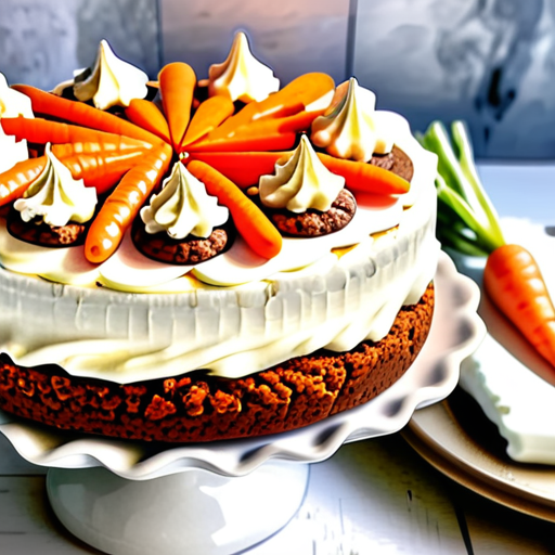 Deliciously Decorated Carrot Cake with Creamy Frosting and Fresh Carrots.