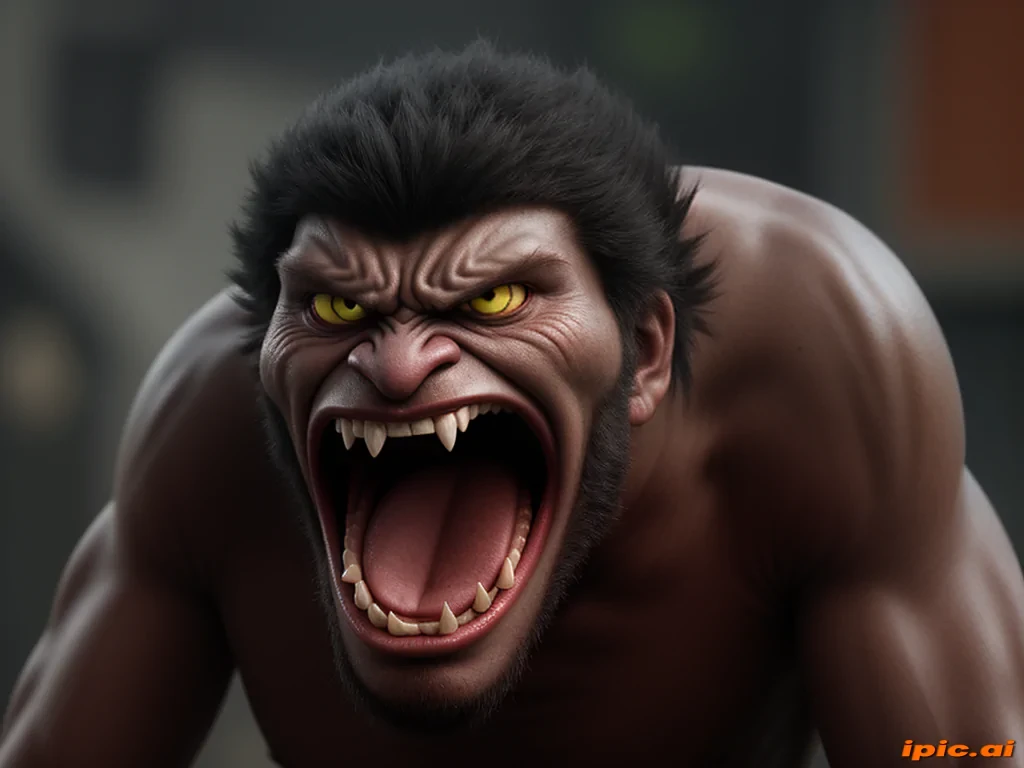 Fierce and Powerful Creature Roaring with Intense Emotion and Strength