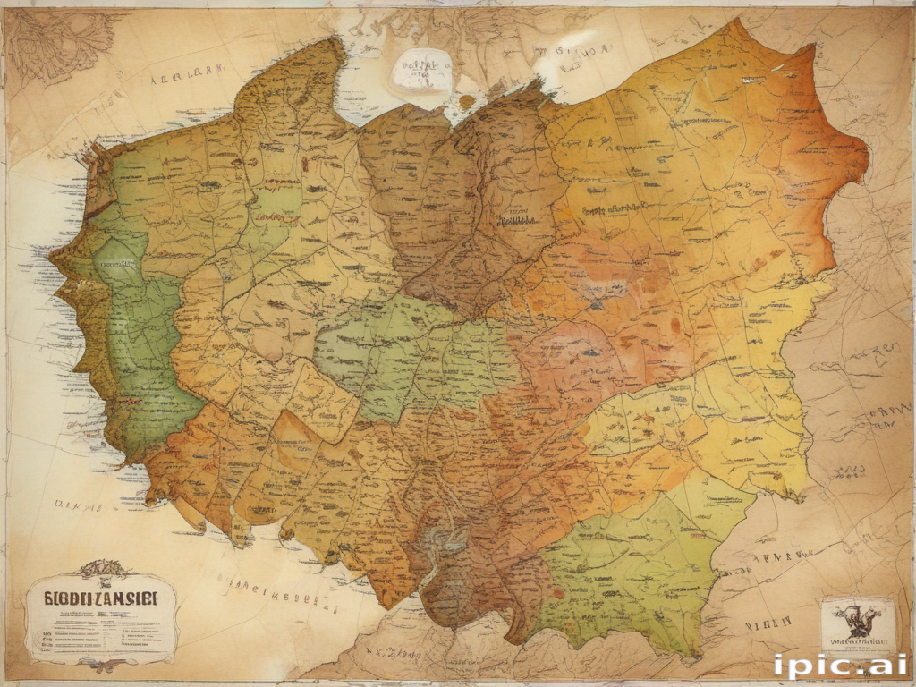 A Historical Map of Poland Featuring Regions and Notable Geographic ...