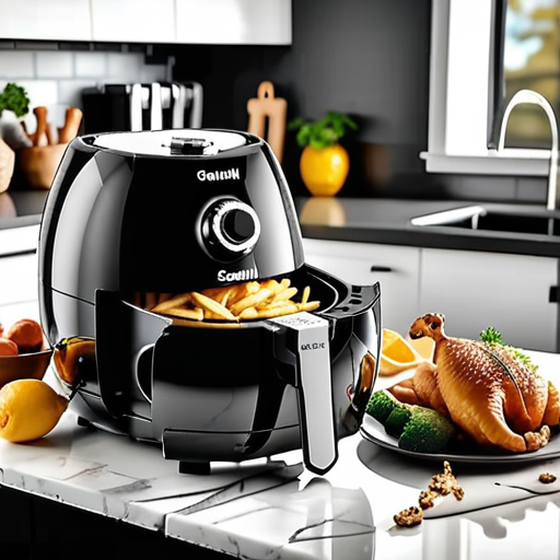 Modern Kitchen Setup Featuring a Sleek Black Air Fryer with Fresh ...